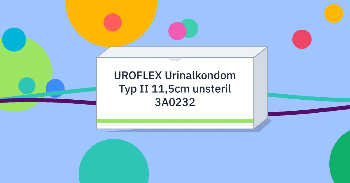 Symbolbild: Packung mit der Aufschrift UROFLEX Urinalkondom Typ II 11,5cm unsteril 3A0232 (PZN 17414728) – Verfügbarkeit und Bezug in Apotheken in Frankfurt am Main