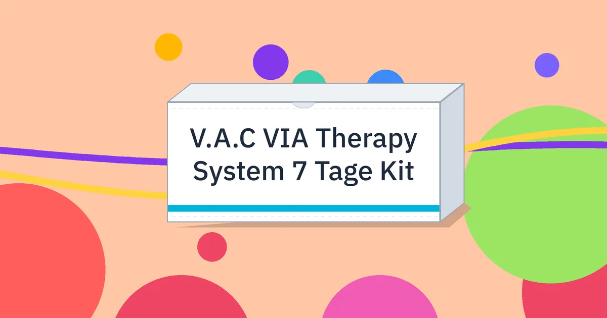 Symbolbild: Packung mit der Aufschrift V.A.C VIA Therapy System 7 Tage Kit (PZN 16832300) – Verfügbarkeit und Bezug in Apotheken in Frankfurt am Main