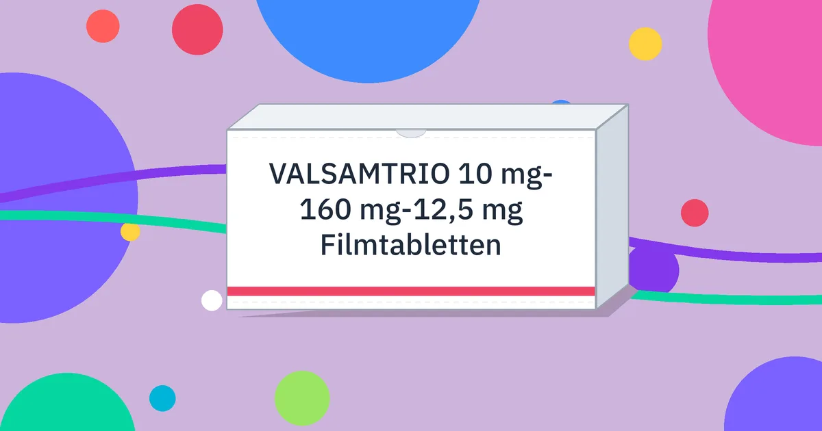 Symbolbild: Packung mit der Aufschrift VALSAMTRIO 10 mg-160 mg-12,5 mg Filmtabletten (PZN 15865266) – Verfügbarkeit und Bezug in Apotheken in Frankfurt am Main