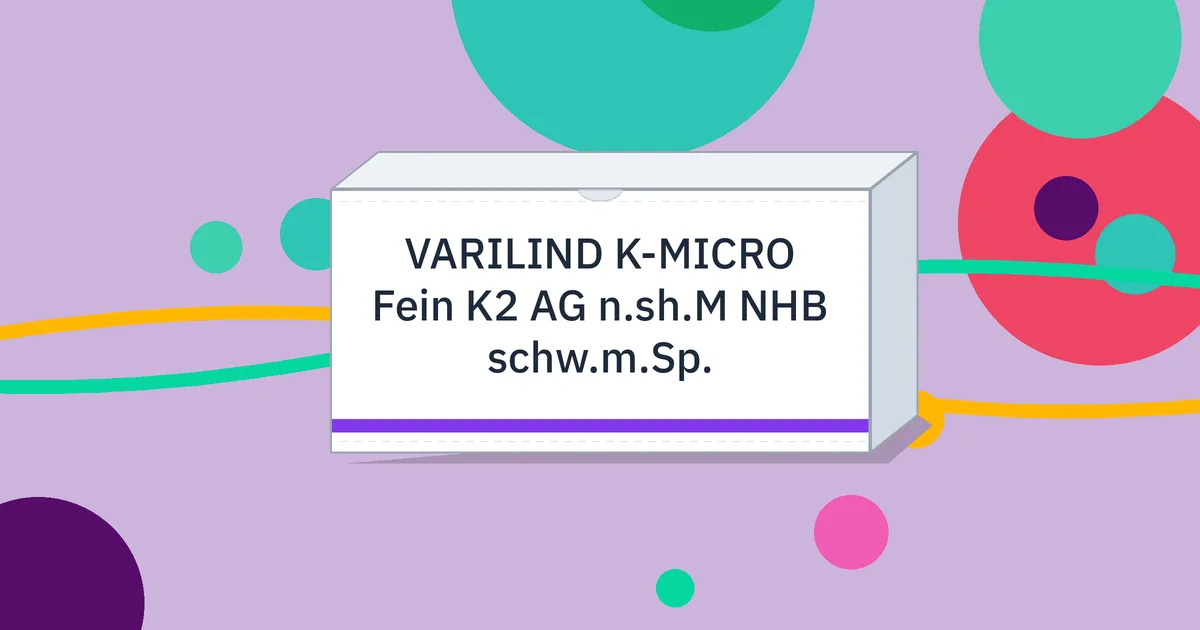 Symbolbild: Packung mit der Aufschrift VARILIND K-MICRO Fein K2 AG n.sh.M NHB schw.m.Sp. (PZN 20556509) – Verfügbarkeit und Bezug in Apotheken in Frankfurt am Main