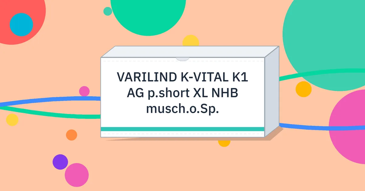 Symbolbild: Packung mit der Aufschrift VARILIND K-VITAL K1 AG p.short XL NHB musch.o.Sp. (PZN 20564147) – Verfügbarkeit und Bezug in Apotheken in Frankfurt am Main