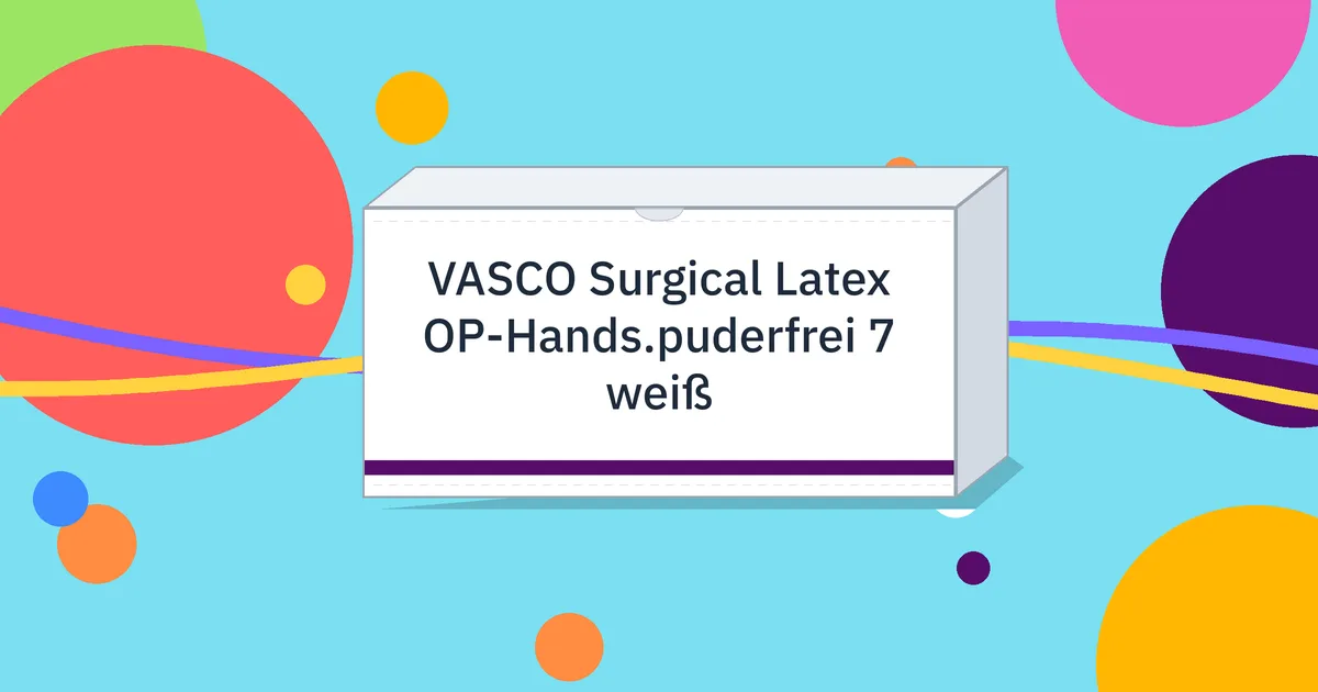 Symbolbild: Packung mit der Aufschrift VASCO Surgical Latex OP-Hands.puderfrei 7 weiß (PZN 20359944) – Verfügbarkeit und Bezug in Apotheken in Frankfurt am Main
