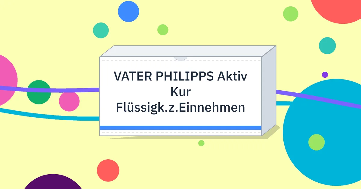 Symbolbild: Packung mit der Aufschrift VATER PHILIPPS Aktiv Kur Flüssigk.z.Einnehmen (PZN 19634256) – Verfügbarkeit und Bezug in Apotheken in Frankfurt am Main