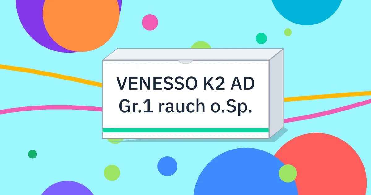 Symbolbild: Packung mit der Aufschrift VENESSO K2 AD Gr.1 rauch o.Sp. (PZN 03259052) – Verfügbarkeit und Bezug in Apotheken in Frankfurt am Main
