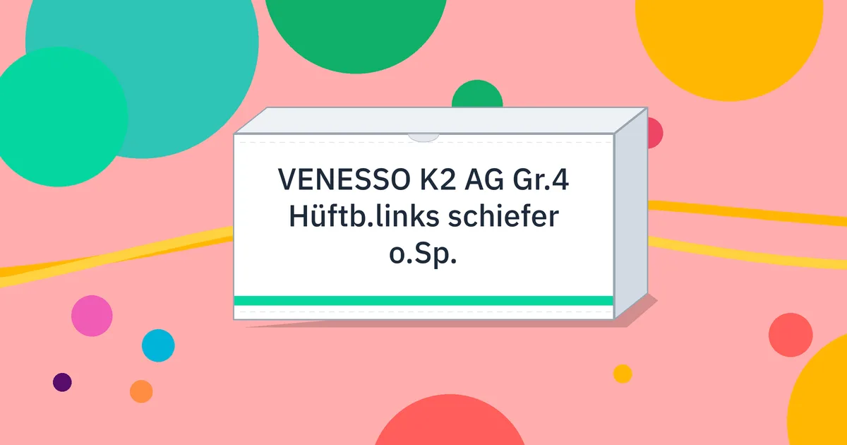Symbolbild: Packung mit der Aufschrift VENESSO K2 AG Gr.4 Hüftb.links schiefer o.Sp. (PZN 03269783) – Verfügbarkeit und Bezug in Apotheken in Frankfurt am Main