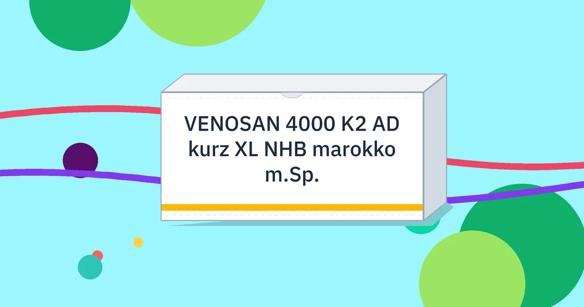 Symbolbild: Packung mit der Aufschrift VENOSAN 4000 K2 AD kurz XL NHB marokko m.Sp. (PZN 14425878) – Verfügbarkeit und Bezug in Apotheken in Frankfurt am Main