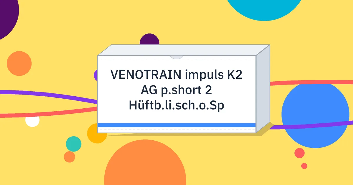 Symbolbild: Packung mit der Aufschrift VENOTRAIN impuls K2 AG p.short 2 Hüftb.li.sch.o.Sp (PZN 10295108) – Verfügbarkeit und Bezug in Apotheken in Frankfurt am Main