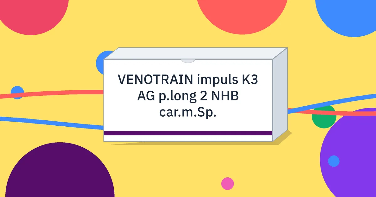 Symbolbild: Packung mit der Aufschrift VENOTRAIN impuls K3 AG p.long 2 NHB car.m.Sp. (PZN 00521785) – Verfügbarkeit und Bezug in Apotheken in Frankfurt am Main