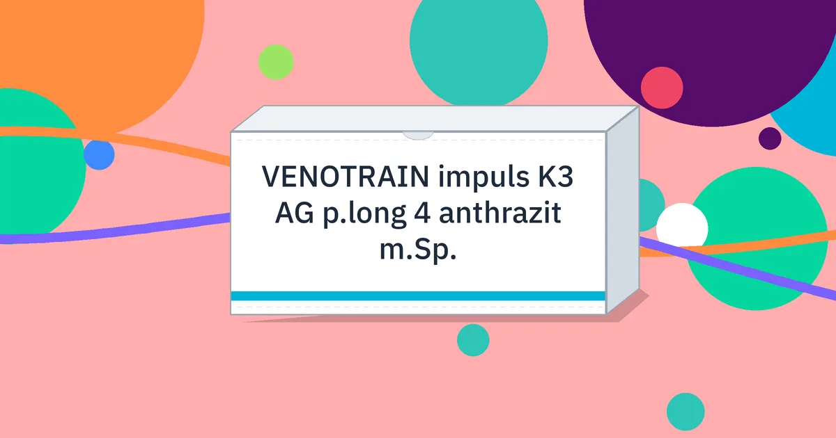 Symbolbild: Packung mit der Aufschrift VENOTRAIN impuls K3 AG p.long 4 anthrazit m.Sp. (PZN 15213658) – Verfügbarkeit und Bezug in Apotheken in Frankfurt am Main