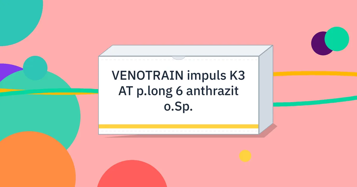 Symbolbild: Packung mit der Aufschrift VENOTRAIN impuls K3 AT p.long 6 anthrazit o.Sp. (PZN 19357242) – Verfügbarkeit und Bezug in Apotheken in Frankfurt am Main