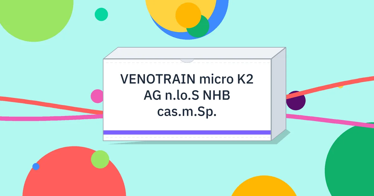 Symbolbild: Packung mit der Aufschrift VENOTRAIN micro K2 AG n.lo.S NHB cas.m.Sp. (PZN 20760836) – Verfügbarkeit und Bezug in Apotheken in Frankfurt am Main