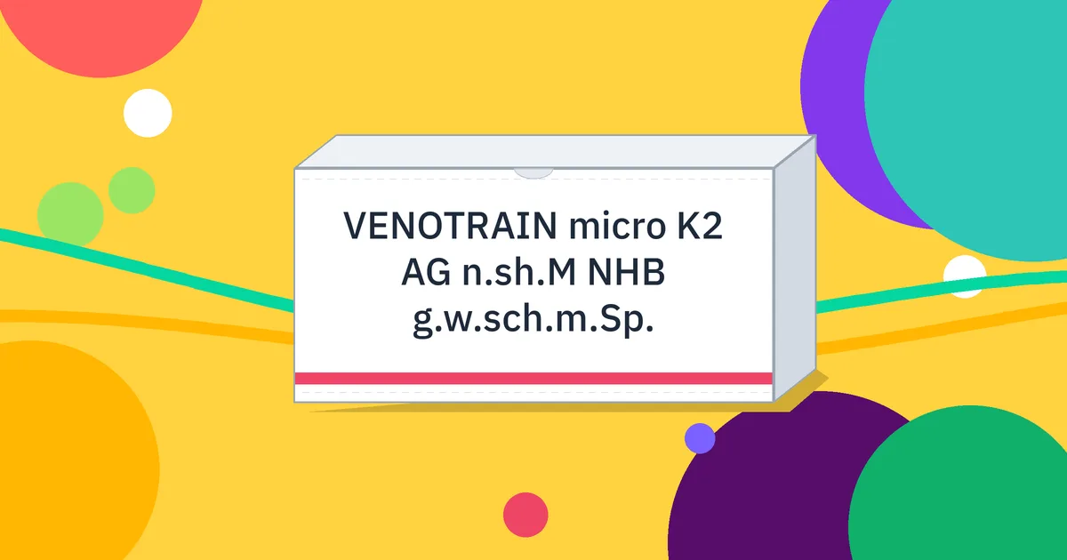 Symbolbild: Packung mit der Aufschrift VENOTRAIN micro K2 AG n.sh.M NHB g.w.sch.m.Sp. (PZN 09021630) – Verfügbarkeit und Bezug in Apotheken in Frankfurt am Main