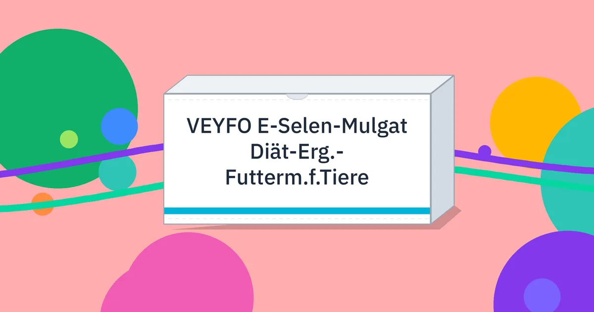 Symbolbild: Packung mit der Aufschrift VEYFO E-Selen-Mulgat Diät-Erg.-Futterm.f.Tiere (PZN 18378756) – Verfügbarkeit und Bezug in Apotheken in Frankfurt am Main