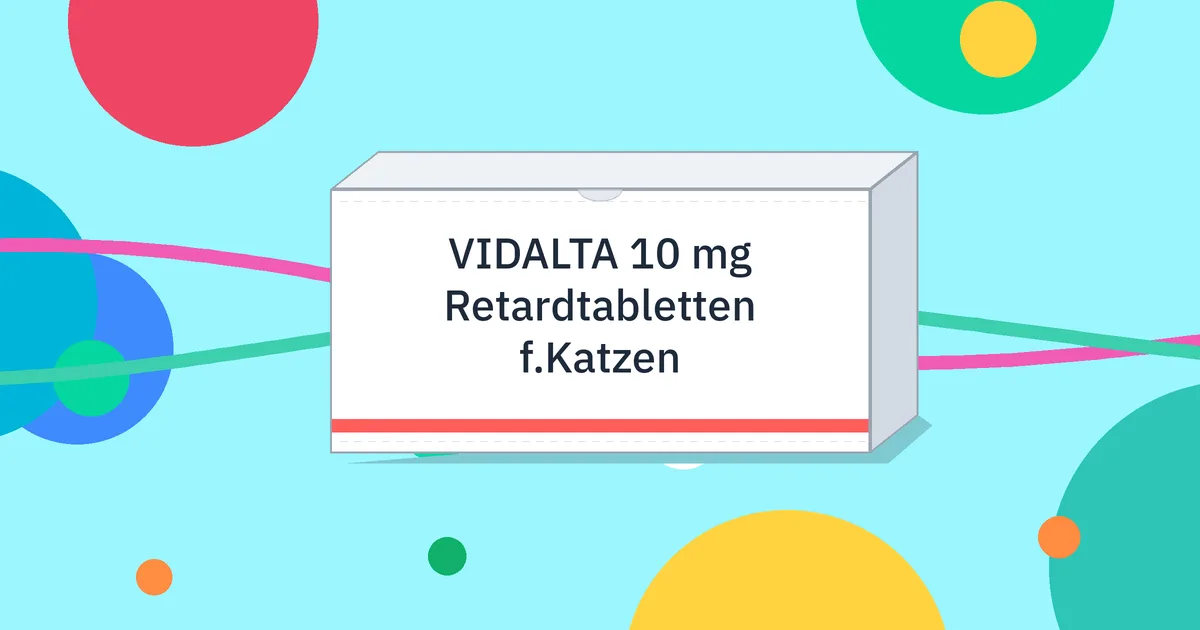 Symbolbild: Packung mit der Aufschrift VIDALTA 10 mg Retardtabletten f.Katzen (PZN 09732242) – Verfügbarkeit und Bezug in Apotheken in Frankfurt am Main
