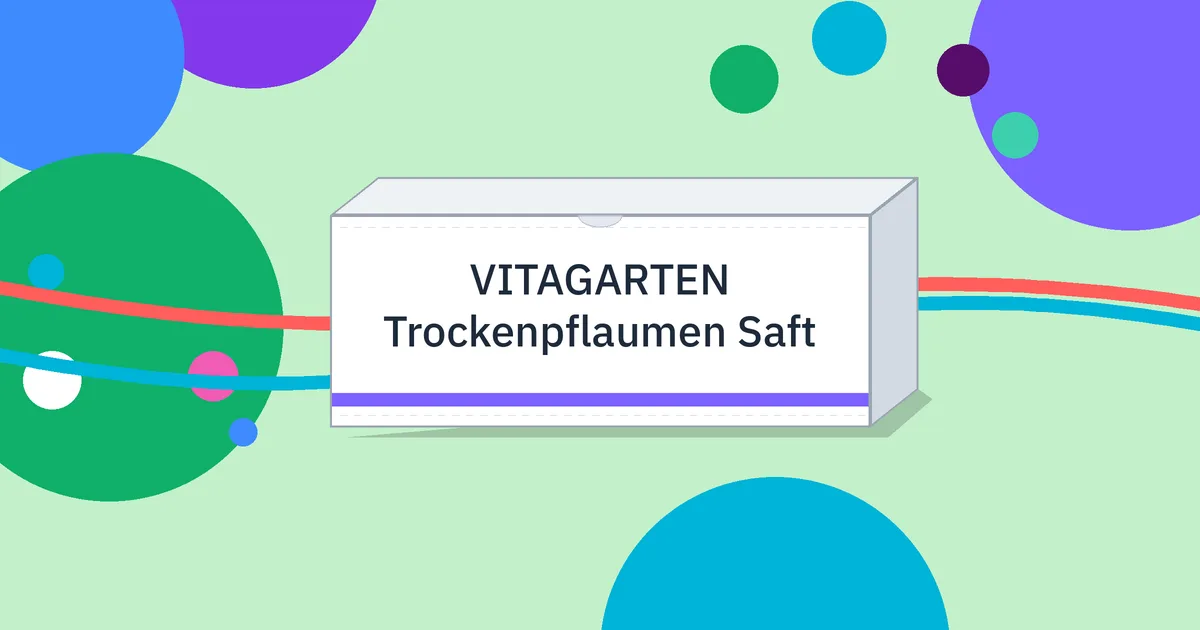 Symbolbild: Packung mit der Aufschrift VITAGARTEN Trockenpflaumen Saft (PZN 07221980) – Verfügbarkeit und Bezug in Apotheken in Frankfurt am Main