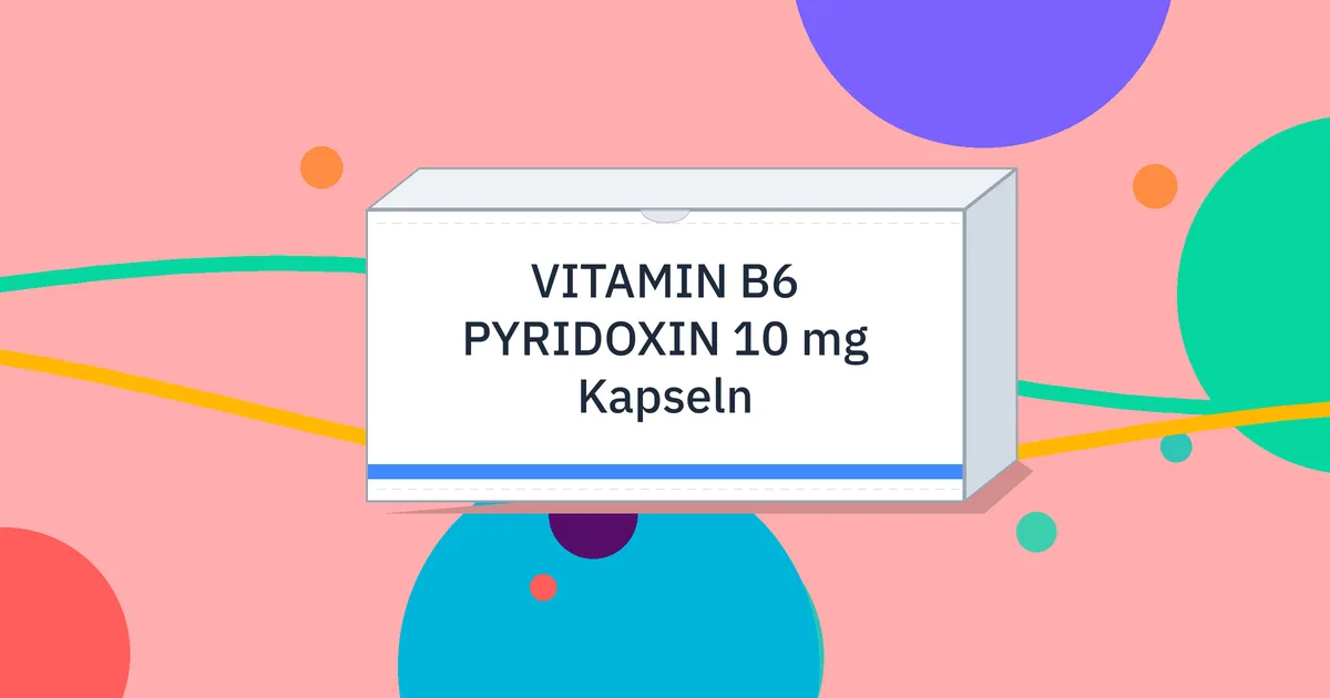 Symbolbild: Packung mit der Aufschrift VITAMIN B6 PYRIDOXIN 10 mg Kapseln (PZN 17192831) – Verfügbarkeit und Bezug in Apotheken in Frankfurt am Main