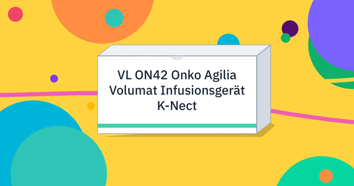 Symbolbild: Packung mit der Aufschrift VL ON42 Onko Agilia Volumat Infusionsgerät K-Nect (PZN 07266965) – Verfügbarkeit und Bezug in Apotheken in Frankfurt am Main