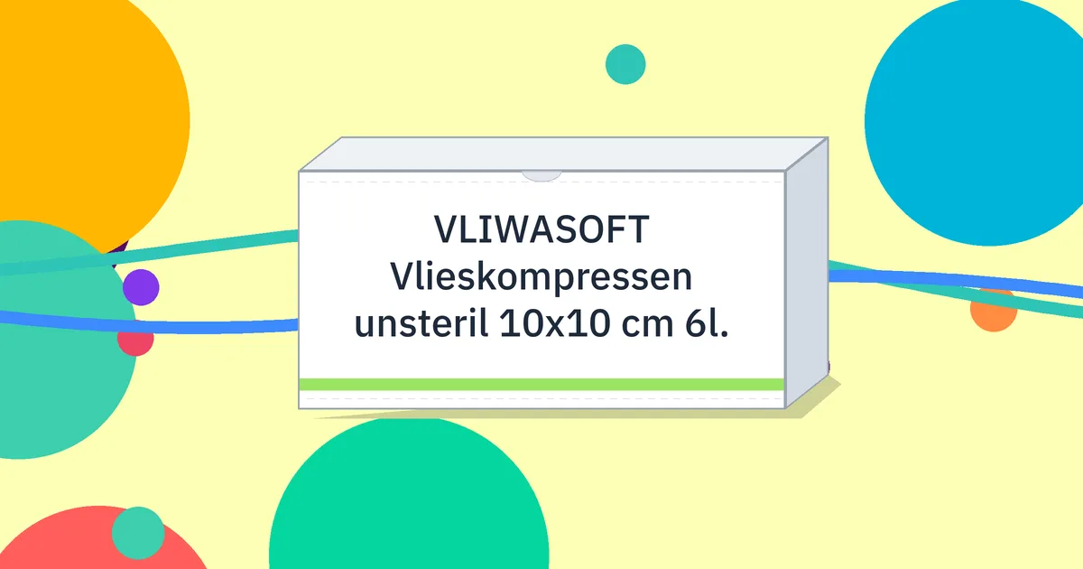 Symbolbild: Packung mit der Aufschrift VLIWASOFT Vlieskompressen unsteril 10x10 cm 6l. (PZN 10382238) – Verfügbarkeit und Bezug in Apotheken in Frankfurt am Main