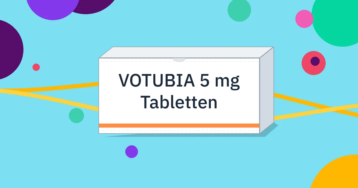Symbolbild: Packung mit der Aufschrift VOTUBIA 5 mg Tabletten (PZN 16394219) – Verfügbarkeit und Bezug in Apotheken in Frankfurt am Main