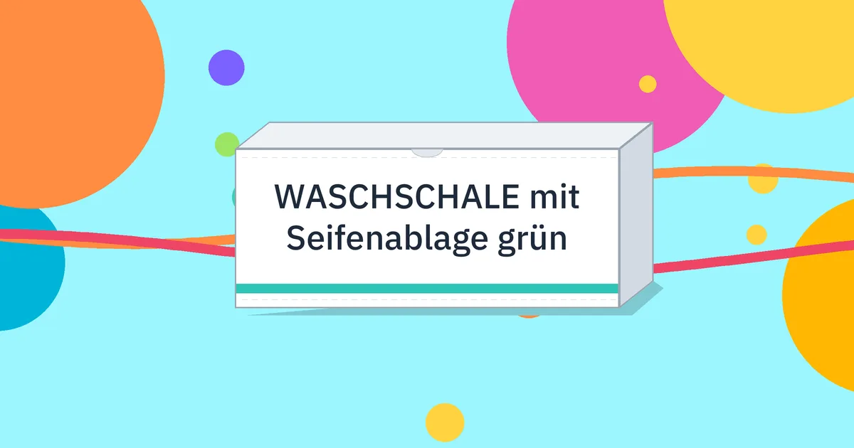 Symbolbild: Packung mit der Aufschrift WASCHSCHALE mit Seifenablage grün (PZN 10075677) – Verfügbarkeit und Bezug in Apotheken in Frankfurt am Main