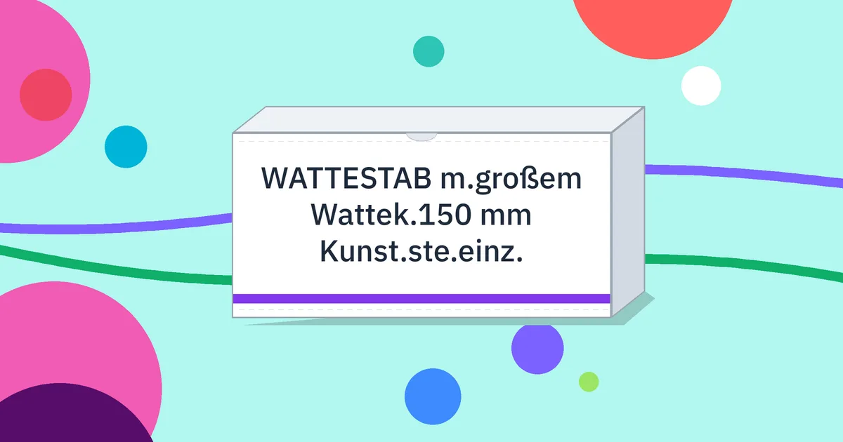 Symbolbild: Packung mit der Aufschrift WATTESTAB m.großem Wattek.150 mm Kunst.ste.einz. (PZN 01407519) – Verfügbarkeit und Bezug in Apotheken in Frankfurt am Main