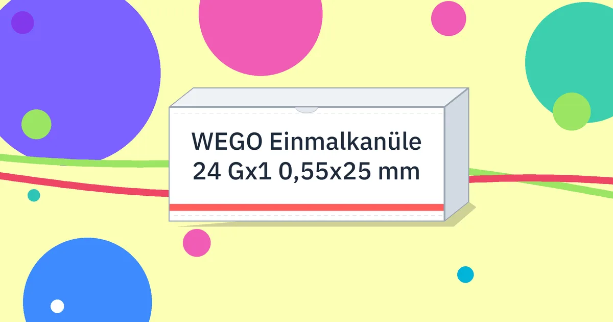 Symbolbild: Packung mit der Aufschrift WEGO Einmalkanüle 24 Gx1 0,55x25 mm (PZN 18859697) – Verfügbarkeit und Bezug in Apotheken in Frankfurt am Main