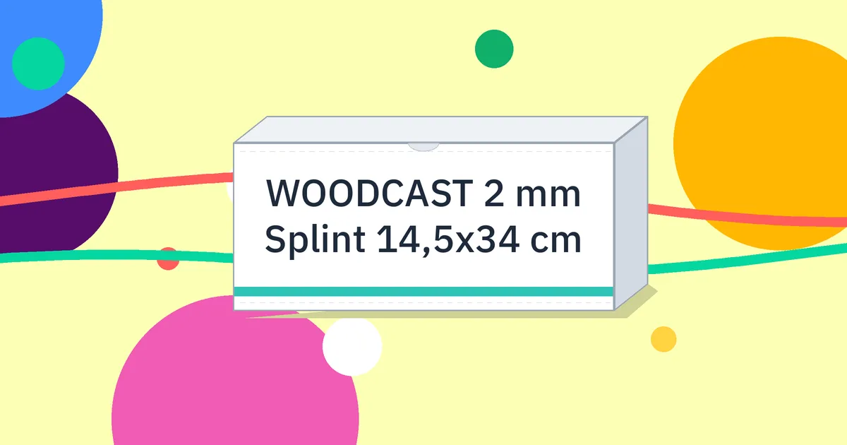 Symbolbild: Packung mit der Aufschrift WOODCAST 2 mm Splint 14,5x34 cm (PZN 03638890) – Verfügbarkeit und Bezug in Apotheken in Frankfurt am Main