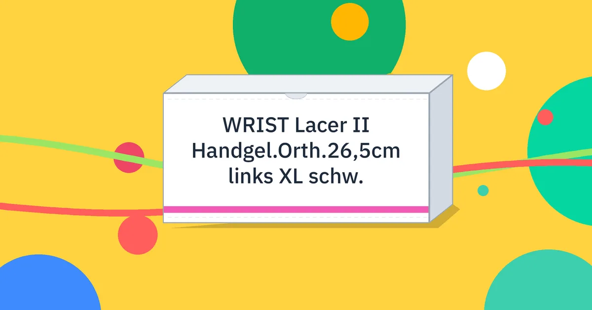 Symbolbild: Packung mit der Aufschrift WRIST Lacer II Handgel.Orth.26,5cm links XL schw. (PZN 14048358) – Verfügbarkeit und Bezug in Apotheken in Frankfurt am Main