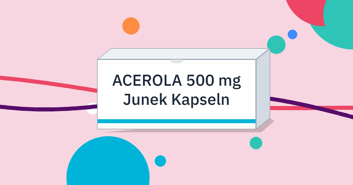 Symbolbild: Packung mit der Aufschrift ACEROLA 500 mg Junek Kapseln (PZN 10335693) – Verfügbarkeit und Bezug in Apotheken in Frankfurt am Main