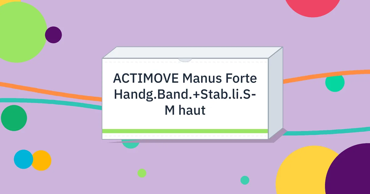 Symbolbild: Packung mit der Aufschrift ACTIMOVE Manus Forte Handg.Band.+Stab.li.S-M haut (PZN 17947525) – Verfügbarkeit und Bezug in Apotheken in Frankfurt am Main