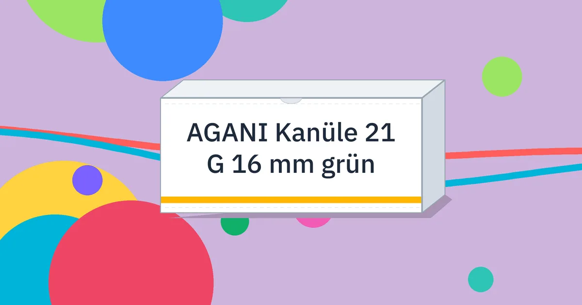 Symbolbild: Packung mit der Aufschrift AGANI Kanüle 21 G 16 mm grün (PZN 20130443) – Verfügbarkeit und Bezug in Apotheken in Frankfurt am Main