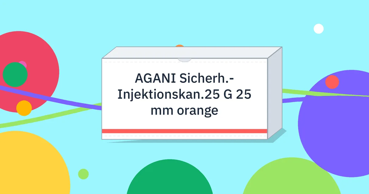 Symbolbild: Packung mit der Aufschrift AGANI Sicherh.-Injektionskan.25 G 25 mm orange (PZN 20130822) – Verfügbarkeit und Bezug in Apotheken in Frankfurt am Main