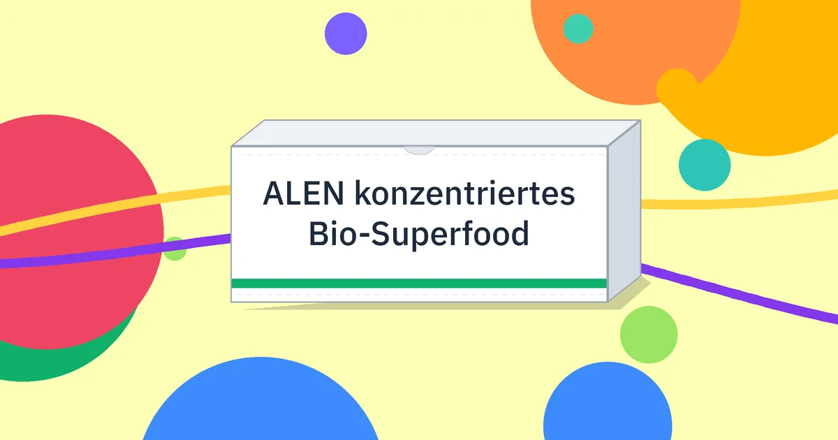Symbolbild: Packung mit der Aufschrift ALEN konzentriertes Bio-Superfood (PZN 06164895) – Verfügbarkeit und Bezug in Apotheken in Frankfurt am Main