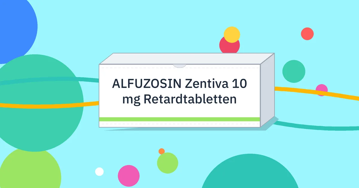 Symbolbild: Packung mit der Aufschrift ALFUZOSIN Zentiva 10 mg Retardtabletten (PZN 11123094) – Verfügbarkeit und Bezug in Apotheken in Frankfurt am Main