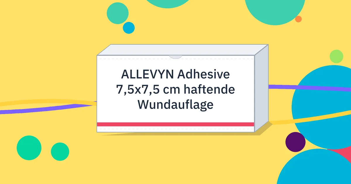 Symbolbild: Packung mit der Aufschrift ALLEVYN Adhesive 7,5x7,5 cm haftende Wundauflage (PZN 11006454) – Verfügbarkeit und Bezug in Apotheken in Frankfurt am Main