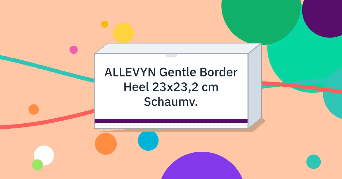 Symbolbild: Packung mit der Aufschrift ALLEVYN Gentle Border Heel 23x23,2 cm Schaumv. (PZN 18002979) – Verfügbarkeit und Bezug in Apotheken in Frankfurt am Main