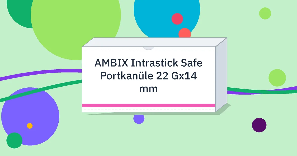 Symbolbild: Packung mit der Aufschrift AMBIX Intrastick Safe Portkanüle 22 Gx14 mm (PZN 14286678) – Verfügbarkeit und Bezug in Apotheken in Frankfurt am Main