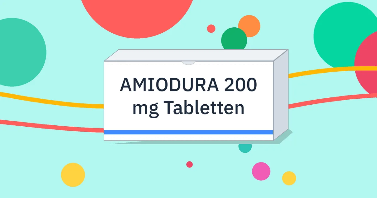 Symbolbild: Packung mit der Aufschrift AMIODURA 200 mg Tabletten (PZN 07653685) – Verfügbarkeit und Bezug in Apotheken in Frankfurt am Main