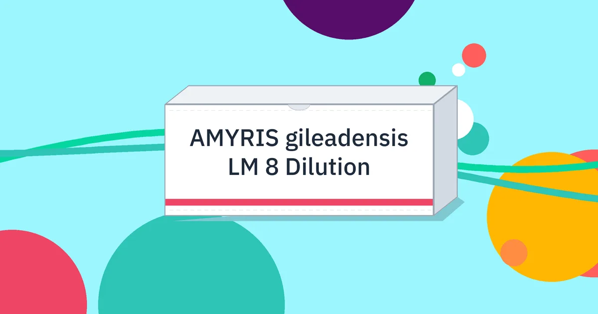 Symbolbild: Packung mit der Aufschrift AMYRIS gileadensis LM 8 Dilution (PZN 13326915) – Verfügbarkeit und Bezug in Apotheken in Frankfurt am Main