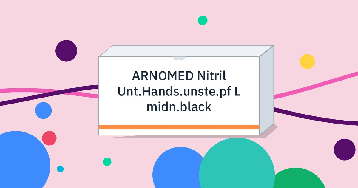 Symbolbild: Packung mit der Aufschrift ARNOMED Nitril Unt.Hands.unste.pf L midn.black (PZN 18137113) – Verfügbarkeit und Bezug in Apotheken in Frankfurt am Main
