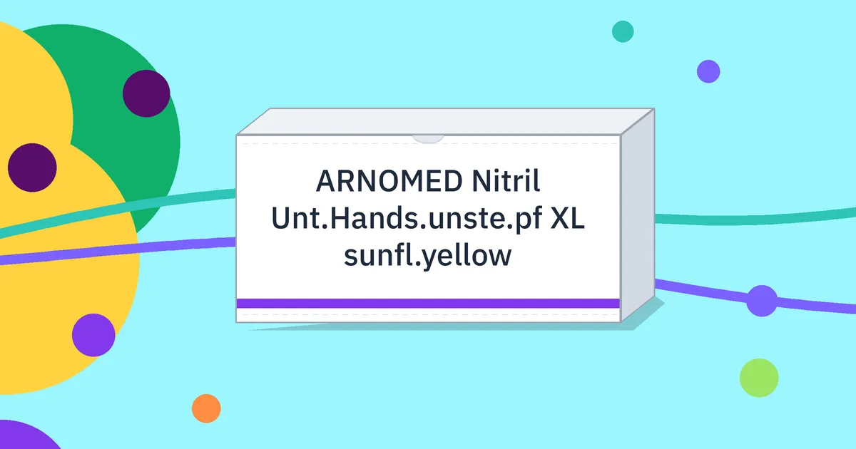 Symbolbild: Packung mit der Aufschrift ARNOMED Nitril Unt.Hands.unste.pf XL sunfl.yellow (PZN 18137076) – Verfügbarkeit und Bezug in Apotheken in Frankfurt am Main