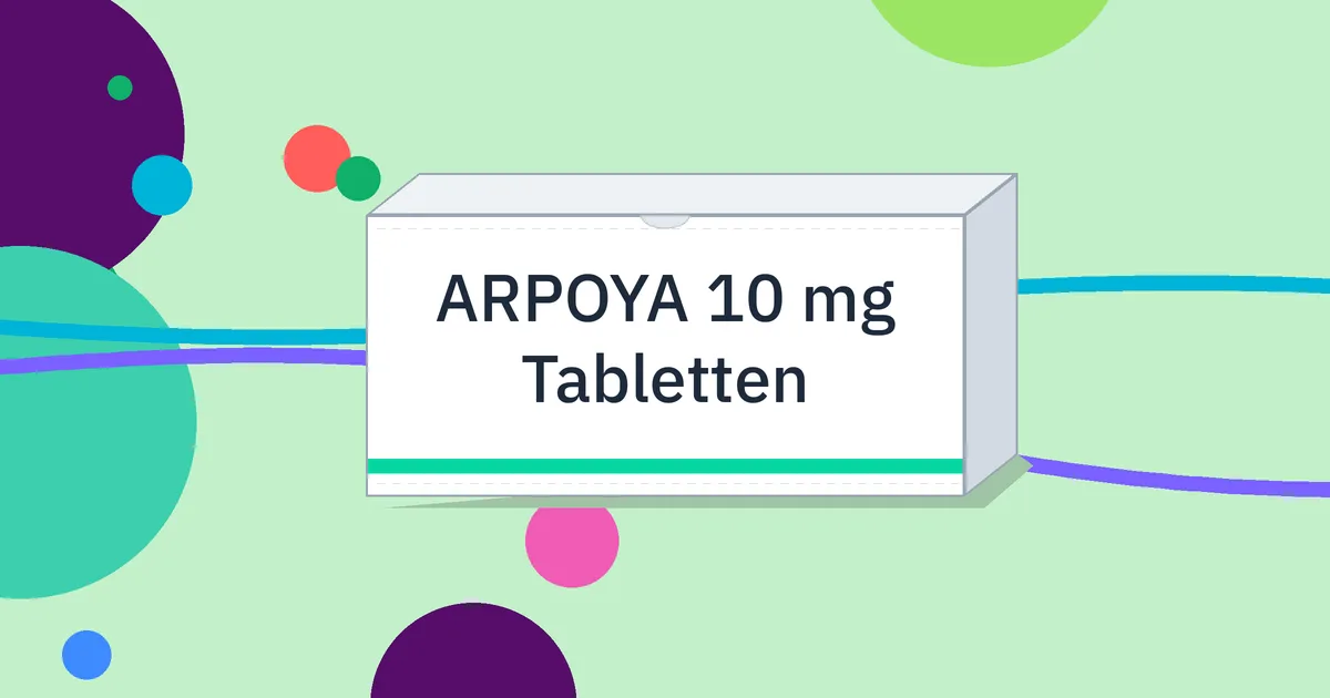 Symbolbild: Packung mit der Aufschrift ARPOYA 10 mg Tabletten (PZN 10785367) – Verfügbarkeit und Bezug in Apotheken in Frankfurt am Main
