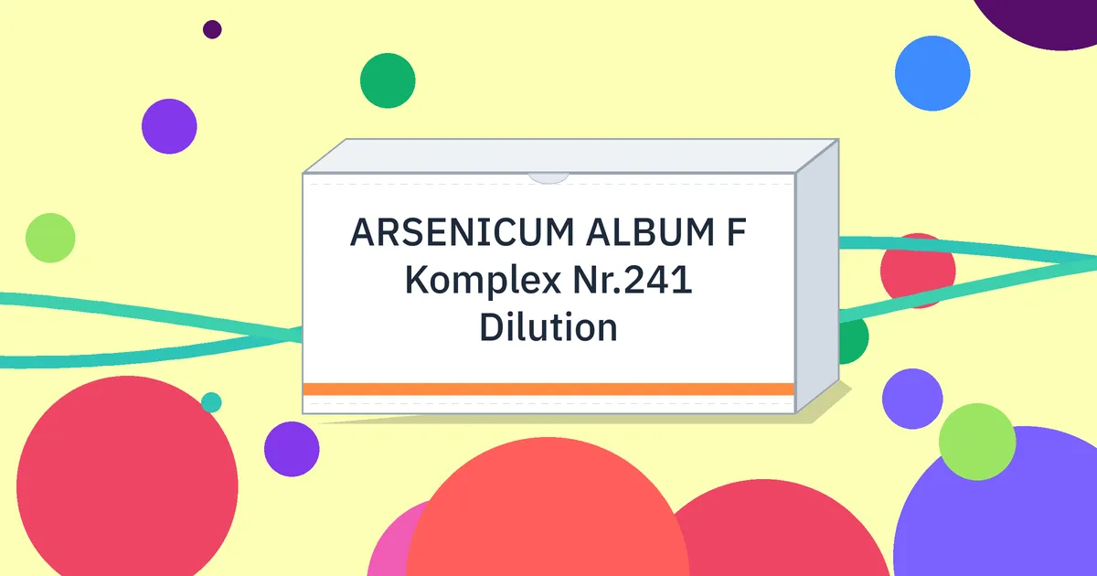 Symbolbild: Packung mit der Aufschrift ARSENICUM ALBUM F Komplex Nr.241 Dilution (PZN 04484851) – Verfügbarkeit und Bezug in Apotheken in Frankfurt am Main