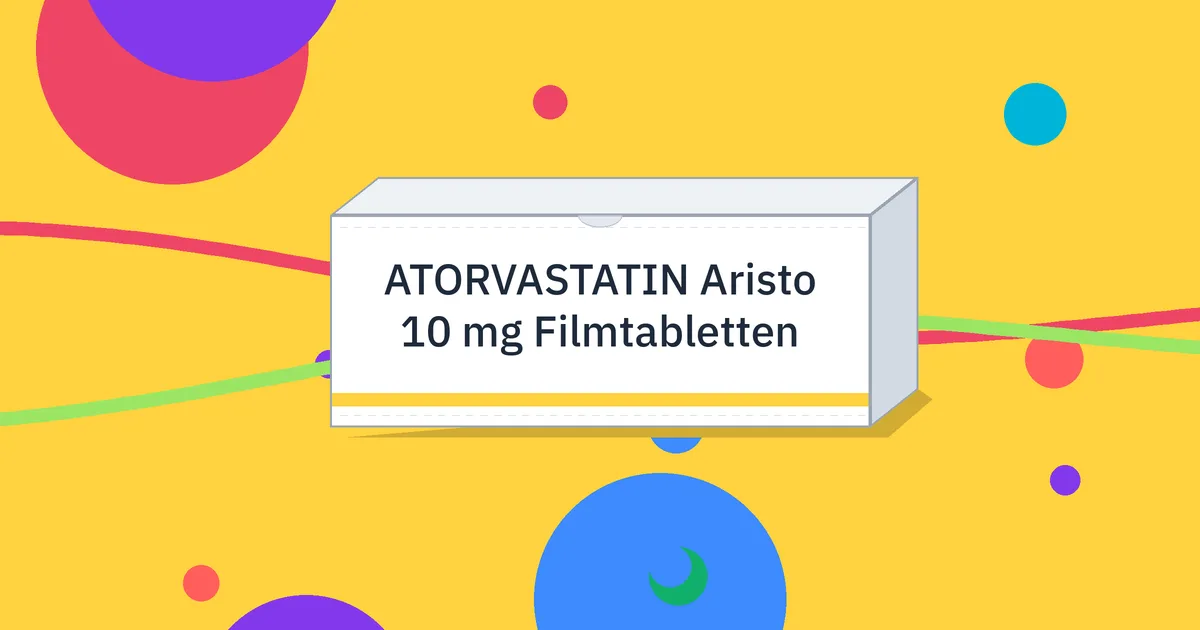 Symbolbild: Packung mit der Aufschrift ATORVASTATIN Aristo 10 mg Filmtabletten (PZN 09669940) – Verfügbarkeit und Bezug in Apotheken in Frankfurt am Main