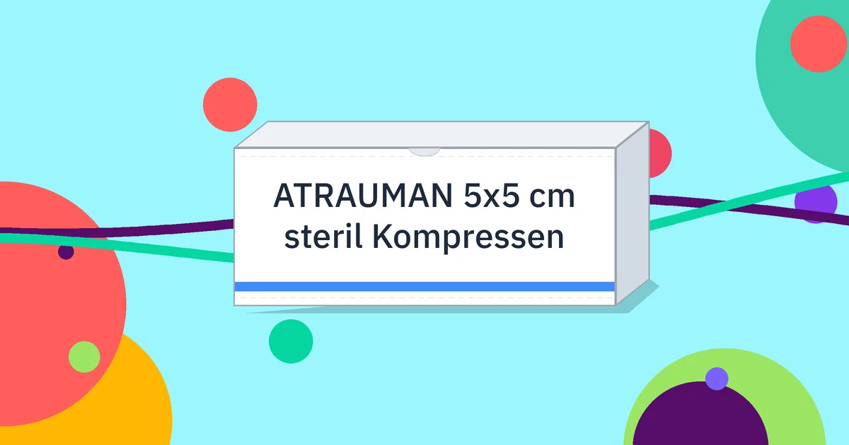 Symbolbild: Packung mit der Aufschrift ATRAUMAN 5x5 cm steril Kompressen (PZN 08453913) – Verfügbarkeit und Bezug in Apotheken in Frankfurt am Main