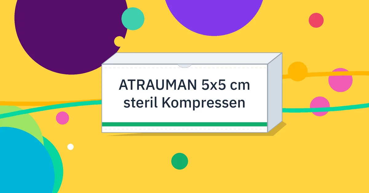 Symbolbild: Packung mit der Aufschrift ATRAUMAN 5x5 cm steril Kompressen (PZN 19540360) – Verfügbarkeit und Bezug in Apotheken in Frankfurt am Main