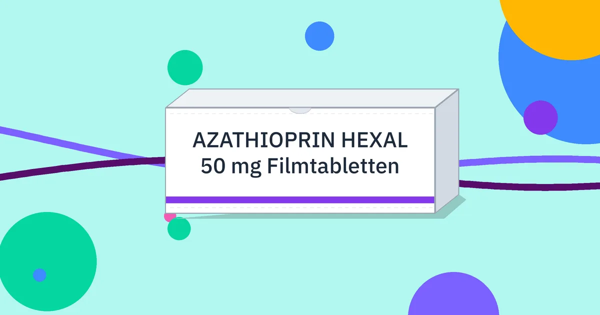 Symbolbild: Packung mit der Aufschrift AZATHIOPRIN HEXAL 50 mg Filmtabletten (PZN 03363909) – Verfügbarkeit und Bezug in Apotheken in Frankfurt am Main