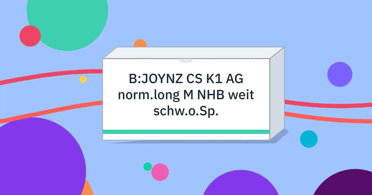 Symbolbild: Packung mit der Aufschrift B:JOYNZ CS K1 AG norm.long M NHB weit schw.o.Sp. (PZN 20532704) – Verfügbarkeit und Bezug in Apotheken in Frankfurt am Main