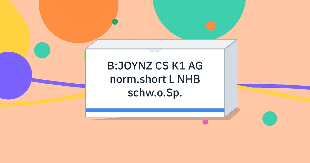 Symbolbild: Packung mit der Aufschrift B:JOYNZ CS K1 AG norm.short L NHB schw.o.Sp. (PZN 20534229) – Verfügbarkeit und Bezug in Apotheken in Frankfurt am Main
