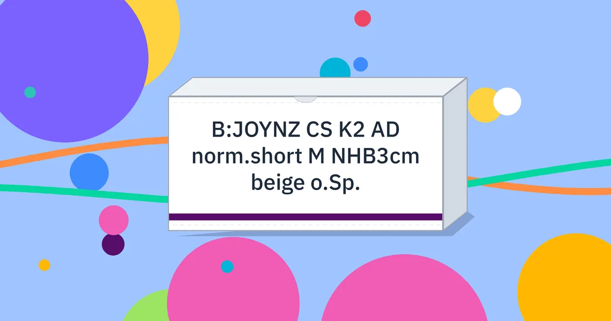 Symbolbild: Packung mit der Aufschrift B:JOYNZ CS K2 AD norm.short M NHB3cm beige o.Sp. (PZN 20527258) – Verfügbarkeit und Bezug in Apotheken in Frankfurt am Main